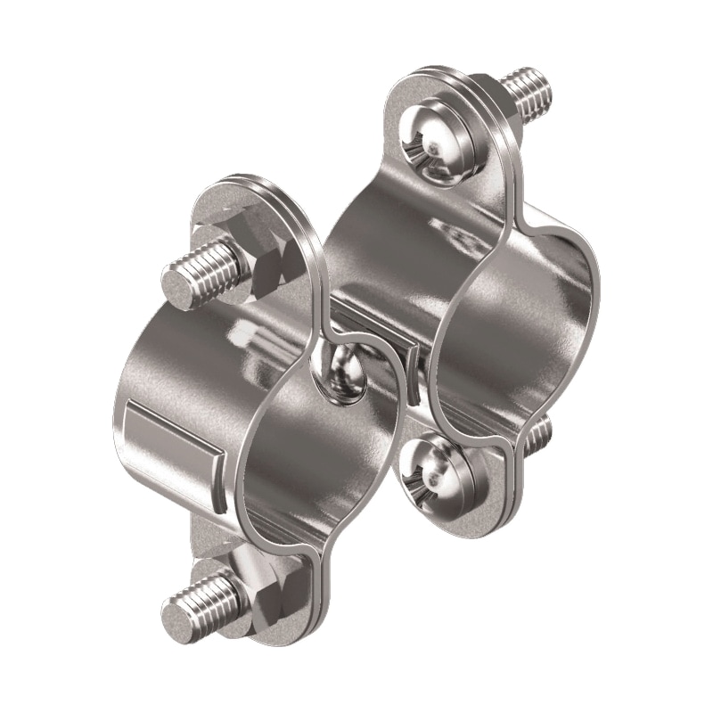 Double pipe clamp stainless steel A2 haevy duty