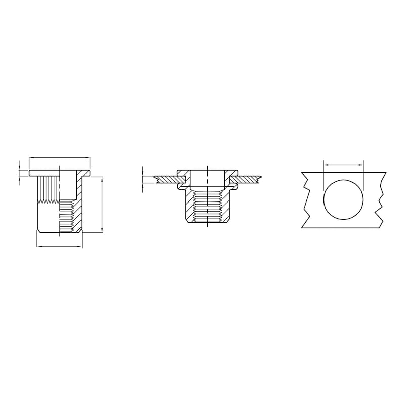 Buy Rivet nut, steel, galvanised, small, open, inden. online