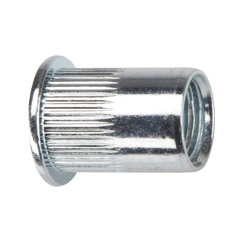 Rivet nut, steel, flat, galvanised, open, indented from eShop