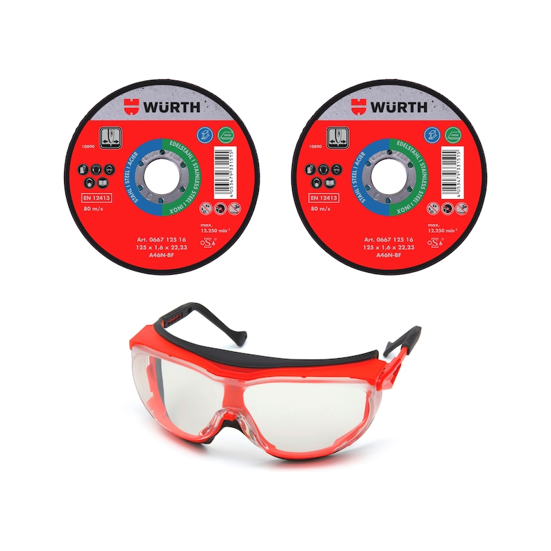 Kit de disques à tronçonner acier/inox Red Label et lunettes de ...