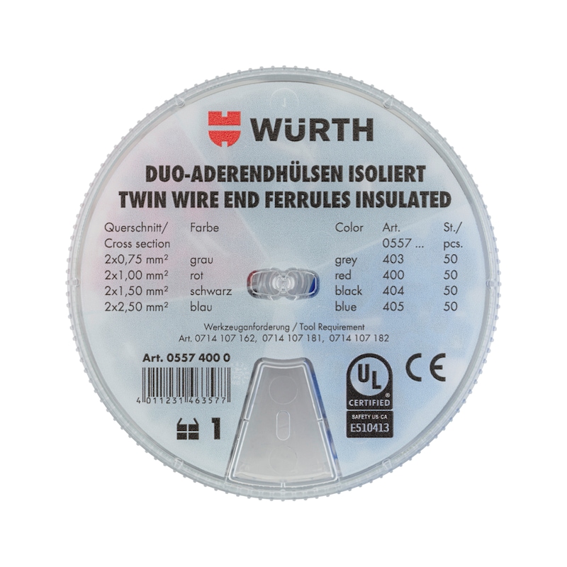 Cosse DUO type 1 pour conducteurs fins, 2x0,75-2,5mm², 200pcs | WURTH