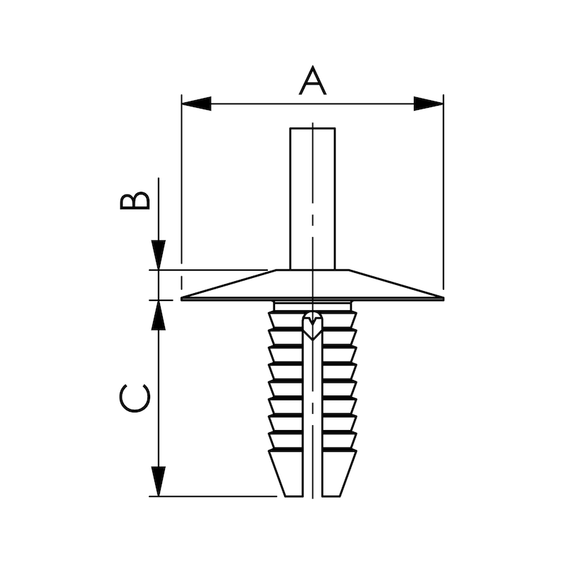 Plastic expanding rivet without cap with fluting | WÜRTH
