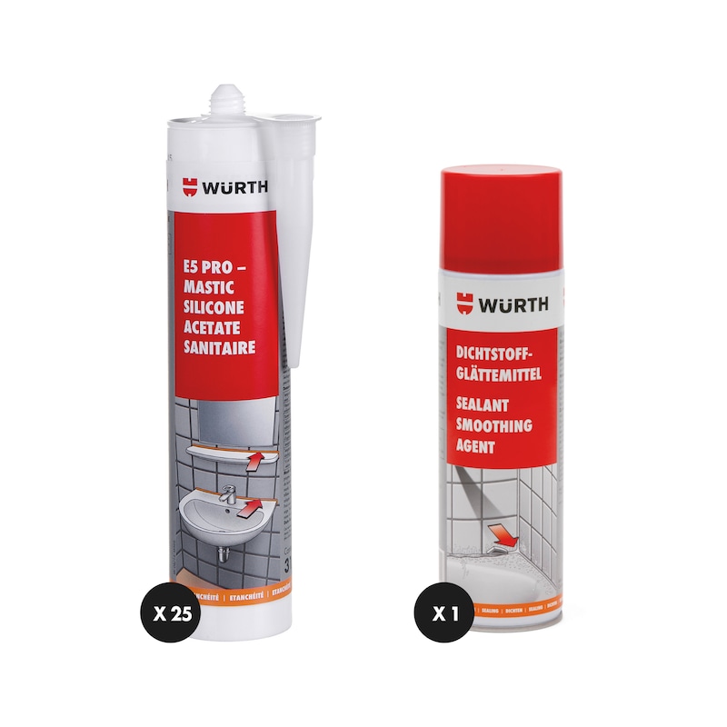 Lot de mastic silicone acétate sanitaire transparent E5 PRO - 26 pcs ...