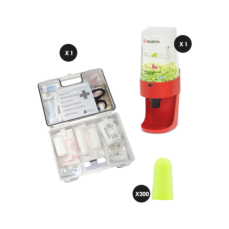 Lot bouchons et mallette 1ers secours 202 pcs pour Professionnels | WURTH