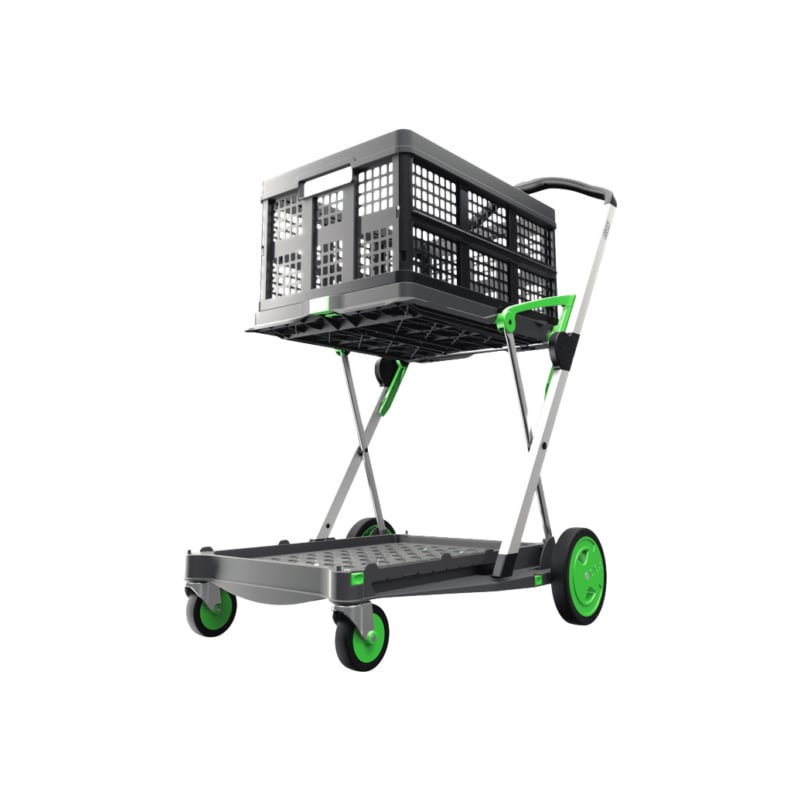 CLAX folding trolley, platform trolley with two levels, green, complete ...