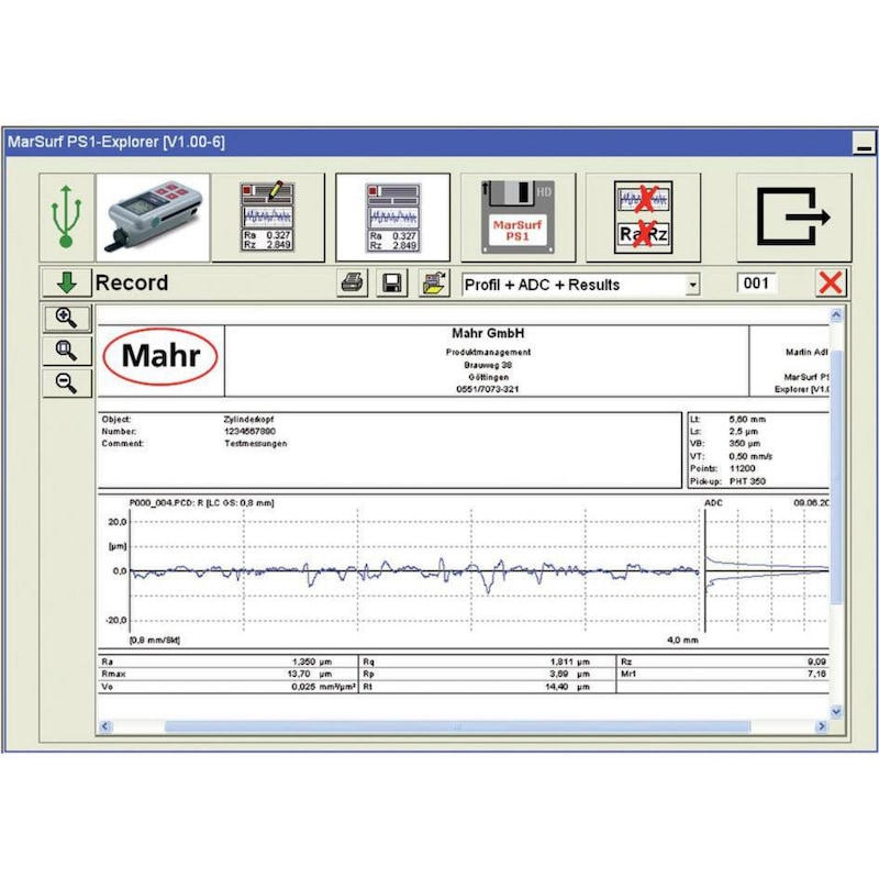 MAHR Software Explorer for MAHR rough. meas. devices MarSurf PS1 and M300/M300C