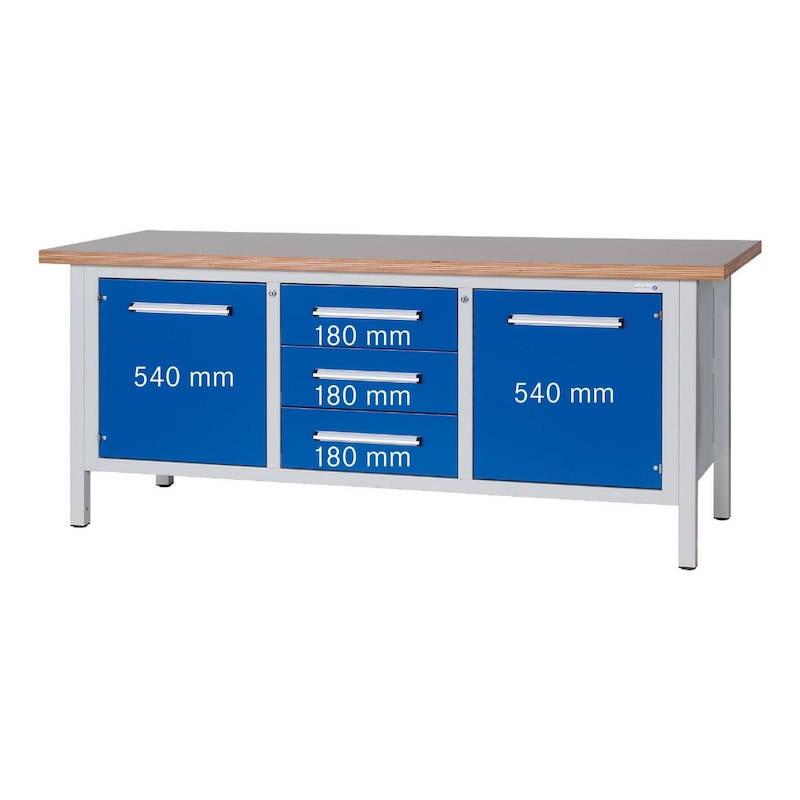 HK Workbench, series L, LxDxH 2000x750x840 mm, 3 drawers, 2 doors, RAL ...