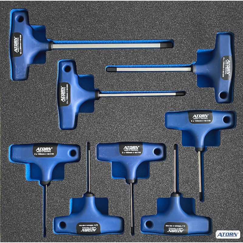 Molde de espuma dura ATORN con set destornilladores hexag mango en T, 8 unidades