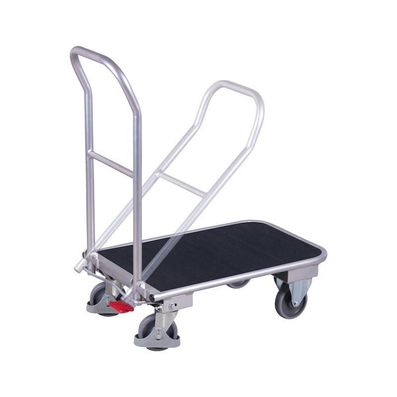 VARIOFIT Aluminium folding push bar trolley with grooved rubber mat