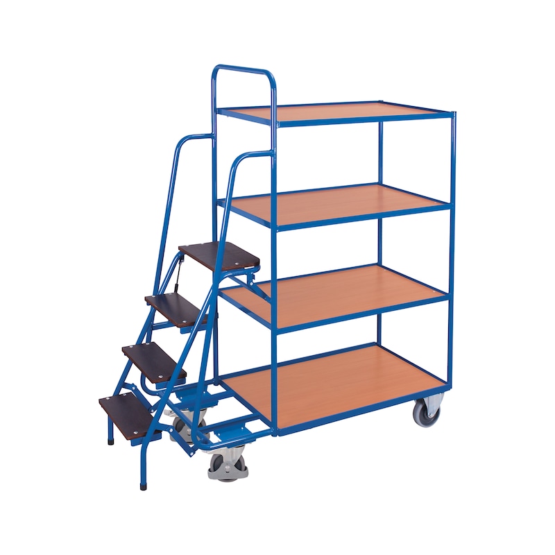 VARIOFIT Picking trolley with four load areas and ladder, height 1,900 ...