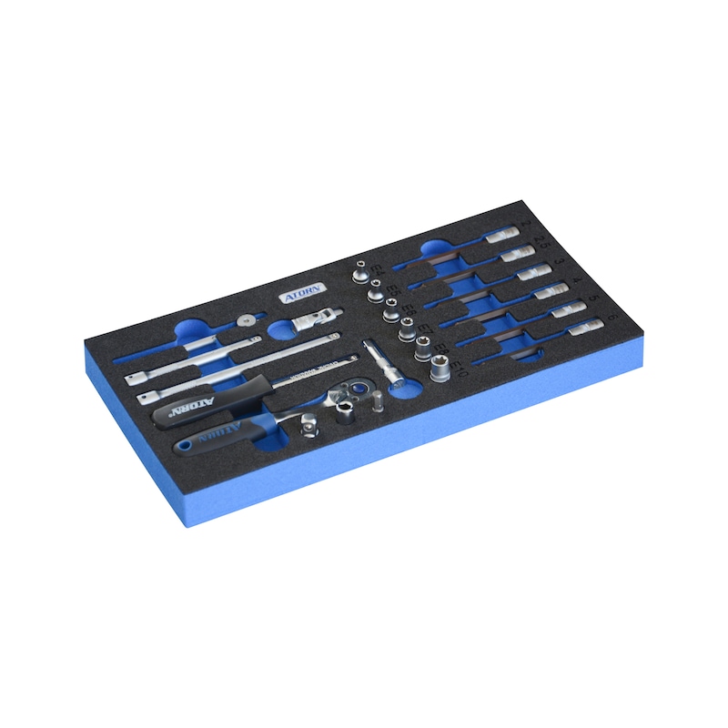 ATORN Hard foam insert equipped with socket wrench set 1/4, 22 pieces