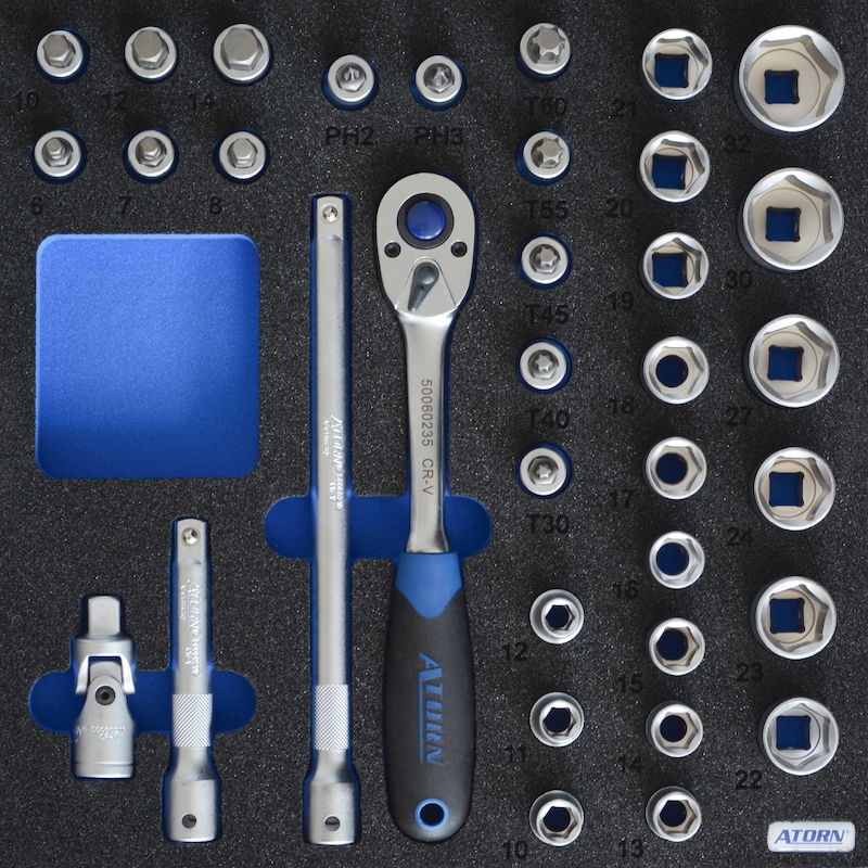 ATORN Hard foam insert equipped with socket wrench set 1/2, 35 pieces ...