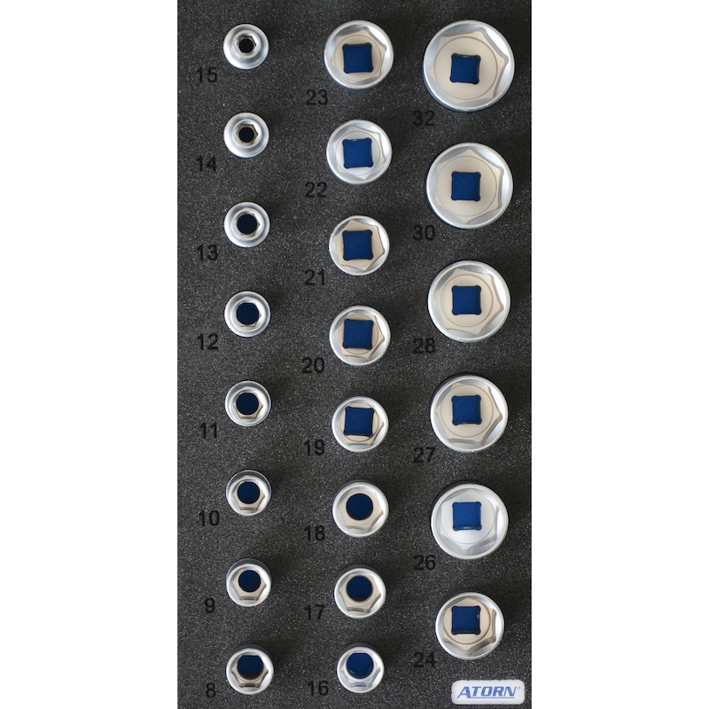 ATORN Hard foam insert equipped with socket set 1/2, 22 pieces