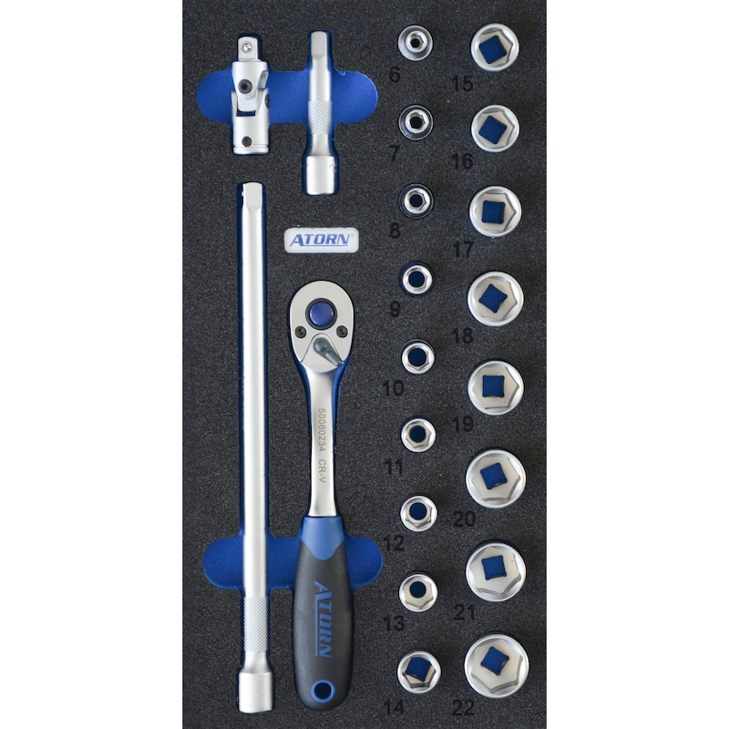 ATORN Hard foam insert equipped with socket wrench set 3/8, 21 pieces ...