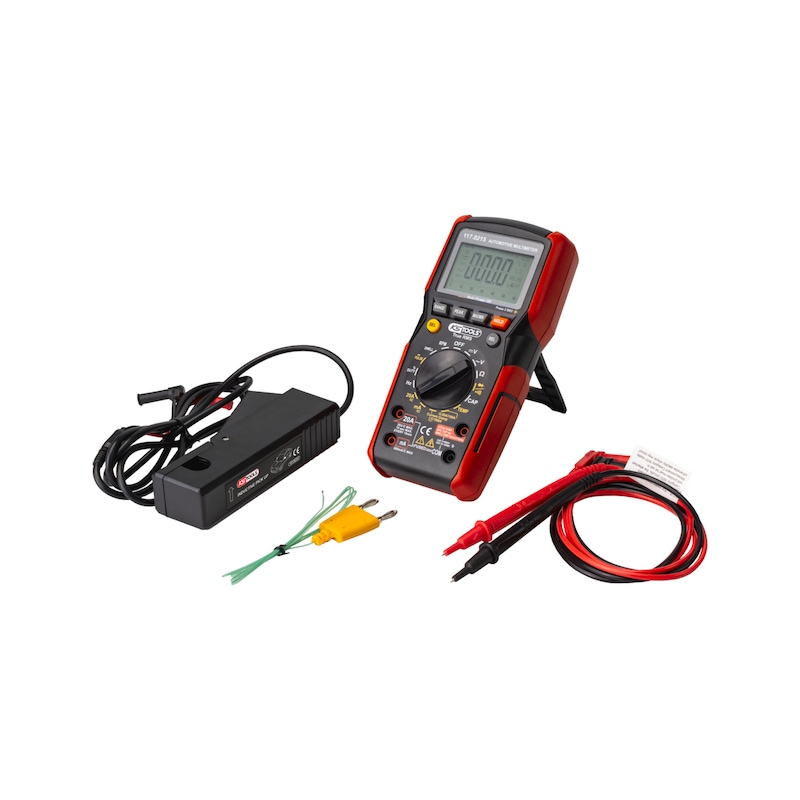 KS TOOLS Digital Multimeter inkl. Prüfspitzen mit integriertem Schlagschutz