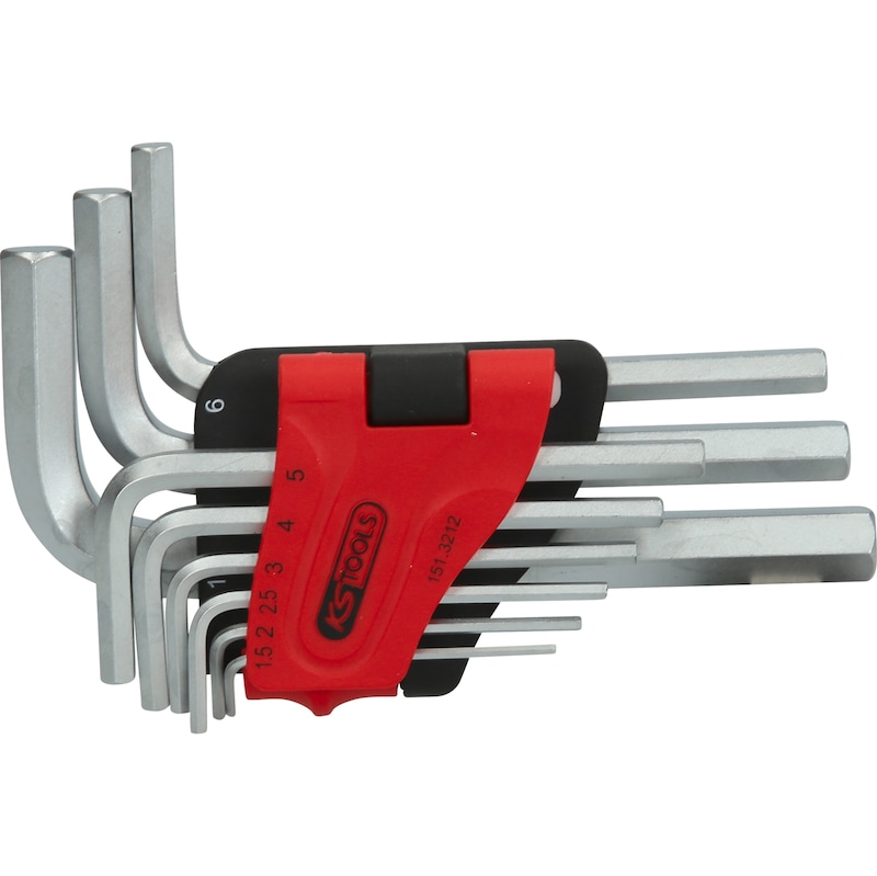 Hexagon socket angle key set, in folding holder, 9-piece, 1.5-10 mm