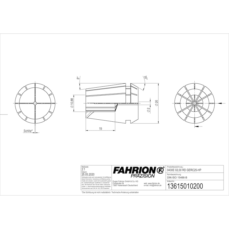 Pince de serrage de précision DIN ISO 15488-B25 0430E 01.00 RD GERC25-HP